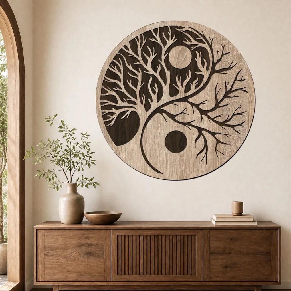 dřevo života 2 dílný dřevěný strom YIN YANG na stěnu Zvolte barvu dekoru: Buk-Wenge, Zvolte rozměr Ø (cm): 40