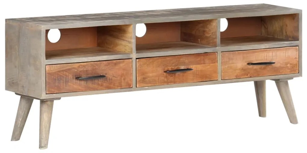 TV stolek šedý 130 x 35 x 51 cm masivní hrubý mangovník 321805