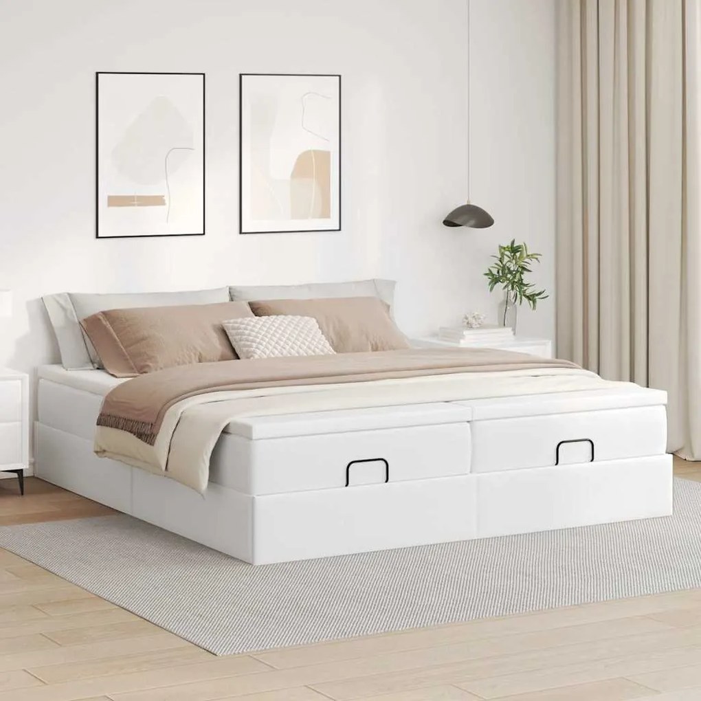 Osmanský rám postele s matrací bílý 160x200cm umělá kůže 3311220