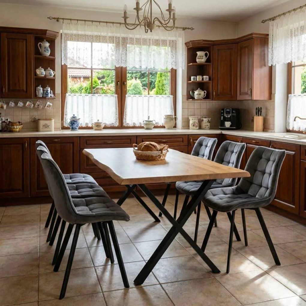 Vikio Jídelní set pro 6 osob 160x90 cm dub noha X šedá židle VJS236-6S-S