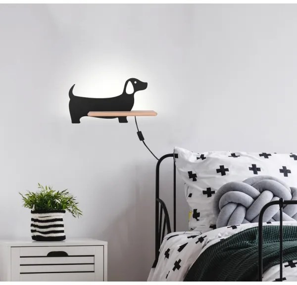 LED Dětské nástěnné svítidlo s poličkou DOG LED/5W/230V černá/dřevo
