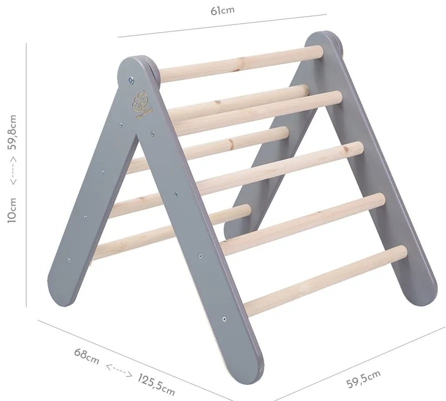 Šedý/v přírodní barvě pikler trojúhelník z borovicového dřeva 265x61x60 cm Montessori – Meowbaby