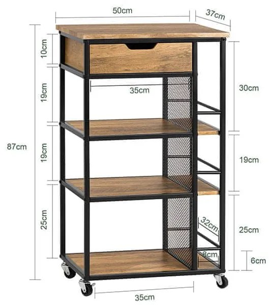 Sobuy SoBuy FKW99-N Servírovací vozík Boční vozík Barový vozík Kuchyňský vozík Kuchyňský regál s kolečky 50x87x37cm