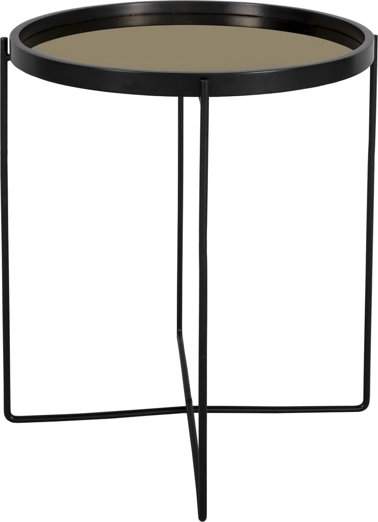 LEITMOTIV Černý stolek se zlatou zrcadlovou deskou ∅ 50 cm × 60 cm