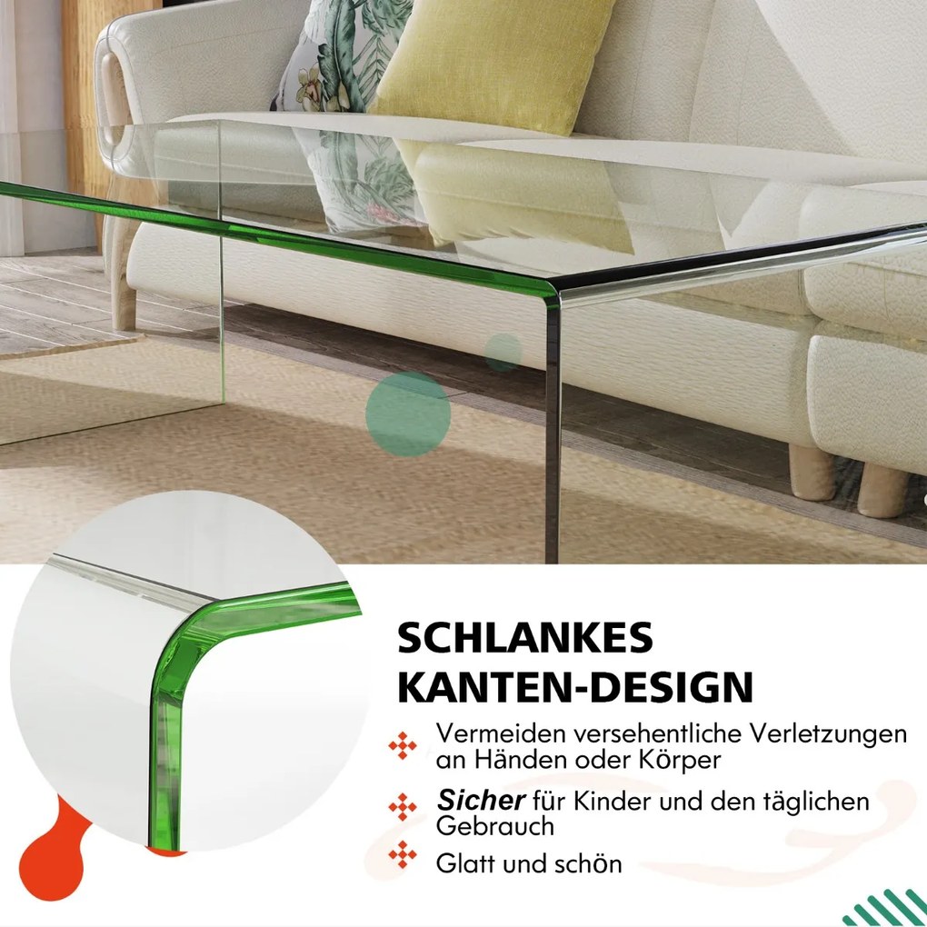 Costway Konferenční stolek skleněný ve tvaru U z tvrzeného – 108 × 50 × 35 cm