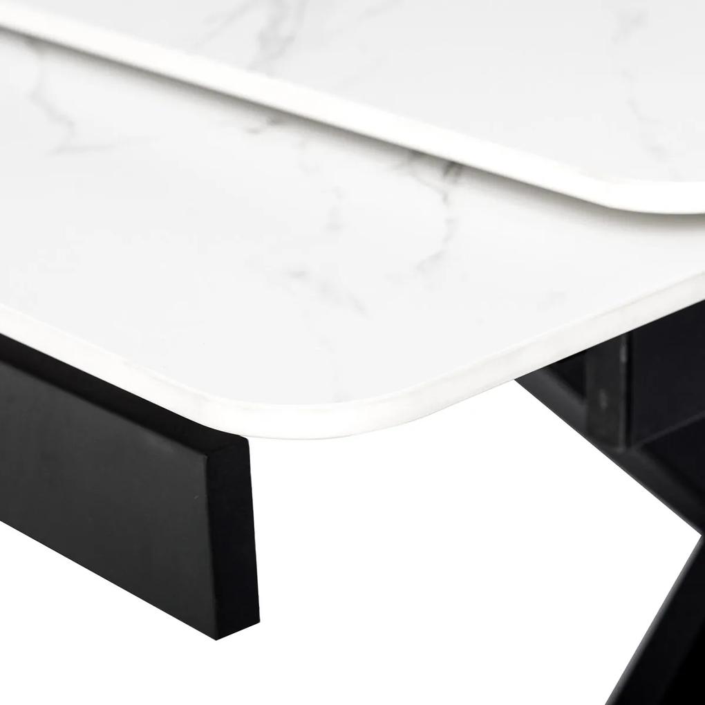 Jídelní stůl 120+30+30x80 cm, keramická deska bílý mramor, kov, černý matný lak - 2