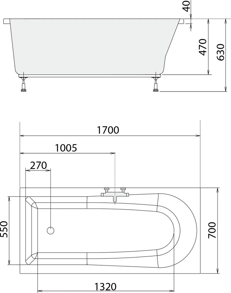 Polysan, LISA obdélníková vana 170x70x47cm, bílá, 87111
