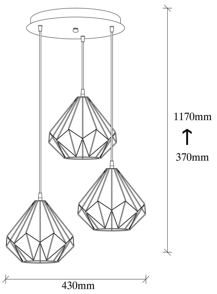 Závěsný lustr s 3 žárovkami Diamond II černý