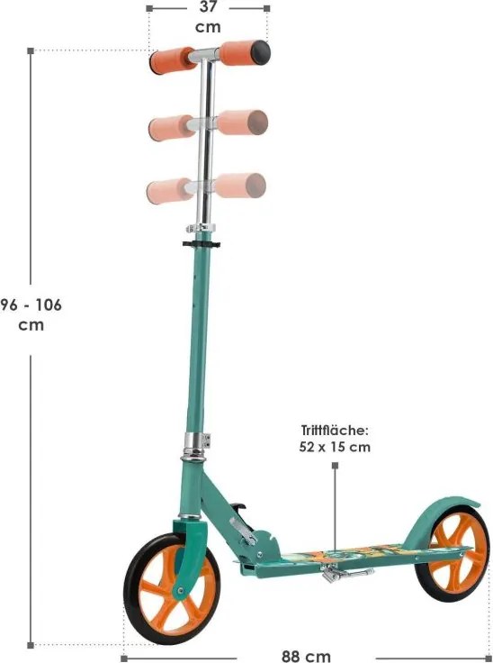 Dětská koloběžka s velkými koly a popruhem, Dino - mint
