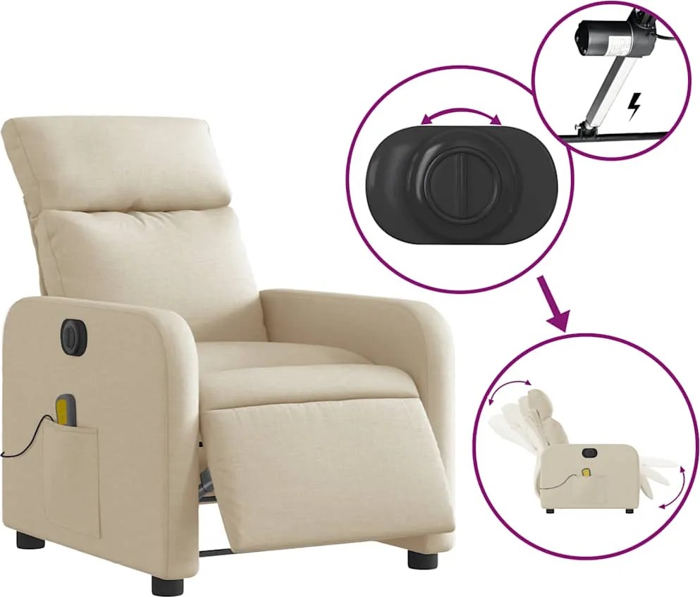Elektrické masážní polohovací křeslo krémové textil 3206698