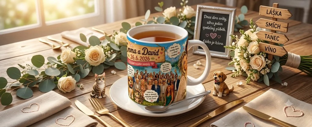 Srdcem darované Veselý hrneček pro životní partnery - na přání 3D ilustrace