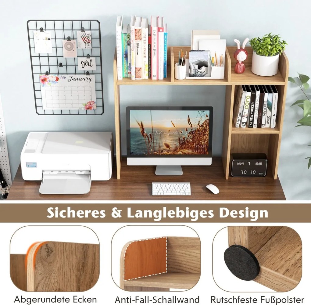 Costway Desk Shelf Víceúčelová dřevěná stolní police 3-vrstvá počítačová stolní