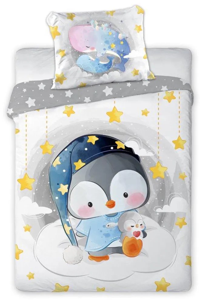 DĚTSKÉ LOŽNÍ POVLEČENÍ PENGUIN 100X135 CM, 1KS 40X60 CM VZOROVANÉ