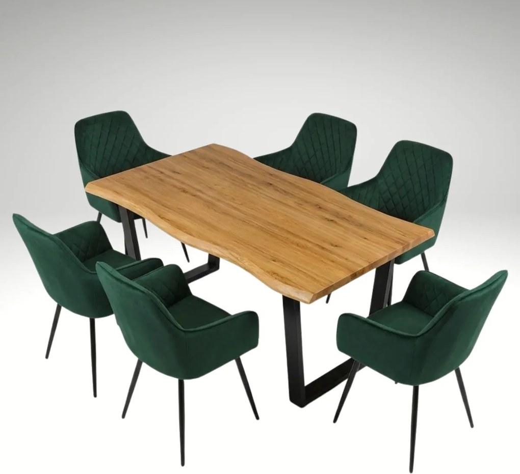 Vikio Jídelní set pro 6 osob 160x90 cm dub noha U zelená židle s područkami VJS166-6Z
