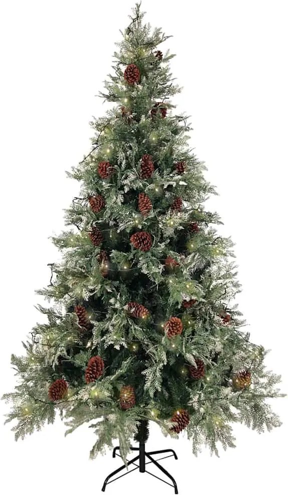 Vánoční stromek s LED a šiškami zelený a bílý 195 cm PVC a PE 3094565