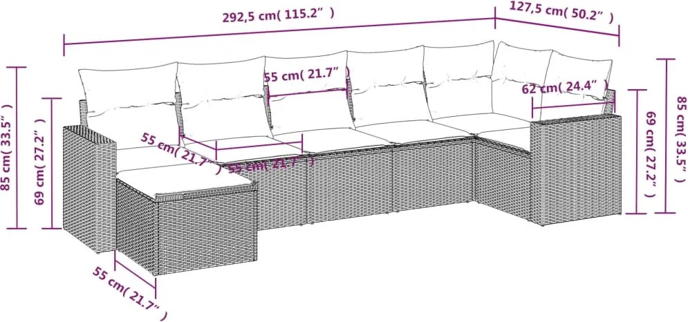 7dílná zahradní sedací souprava s poduškami černá polyratan 3251613