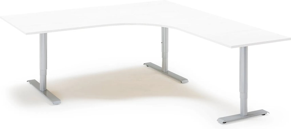 AJ Produkty Výškově nastavitelný stůl Adeptus, pravý, 2000x1800 mm, bílá, stříbrná