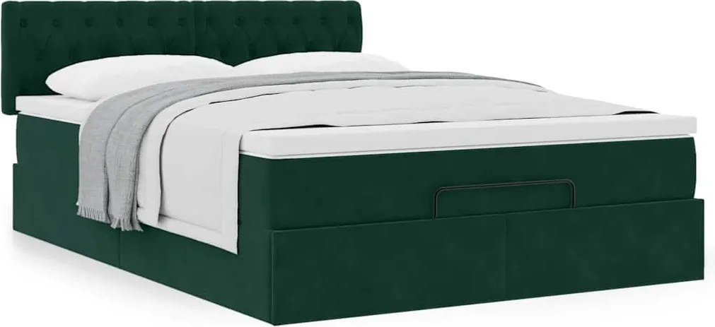 Osmanský rám postele s matrací tmavě zelená 140x190cm samet 3311846