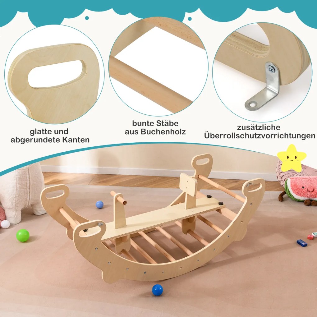 Costway Multifunkční houpací oblouk 4-in-1 lezecká hračka ze dřeva Montessori