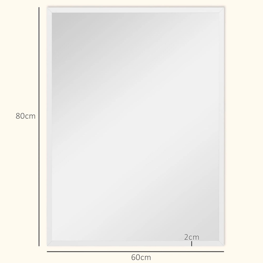 HOMCOM Obdélníkové Zrcadlo na Zeď 60 x 80 cm, MDF Rám, ideální do koupelny, obývacího pokoje nebo ložnice, bílá