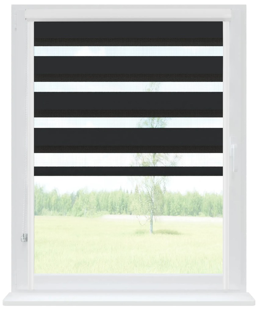 Dekodum Roleta den a noc v bílé kazetě soft, barva látky Černá Šířka (cm): 50, Výška (cm): Balkonová (do 200 cm), Strana mechanismu: Práva