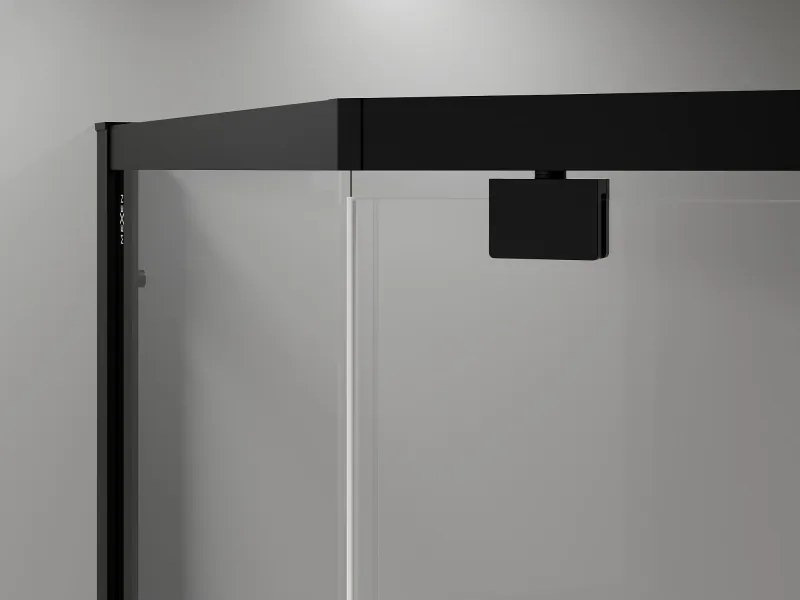 Mexen Exo, pětiúhelníkový sprchový kout s výklopnými dveřmi 80 x 80 cm, 6mm čiré sklo, černý profil, 812-080-080-70-00