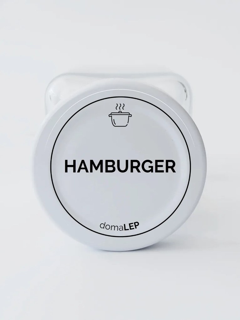 Samolepka na kořenky HAMBURGER průhledná 5 cm tučné písmo