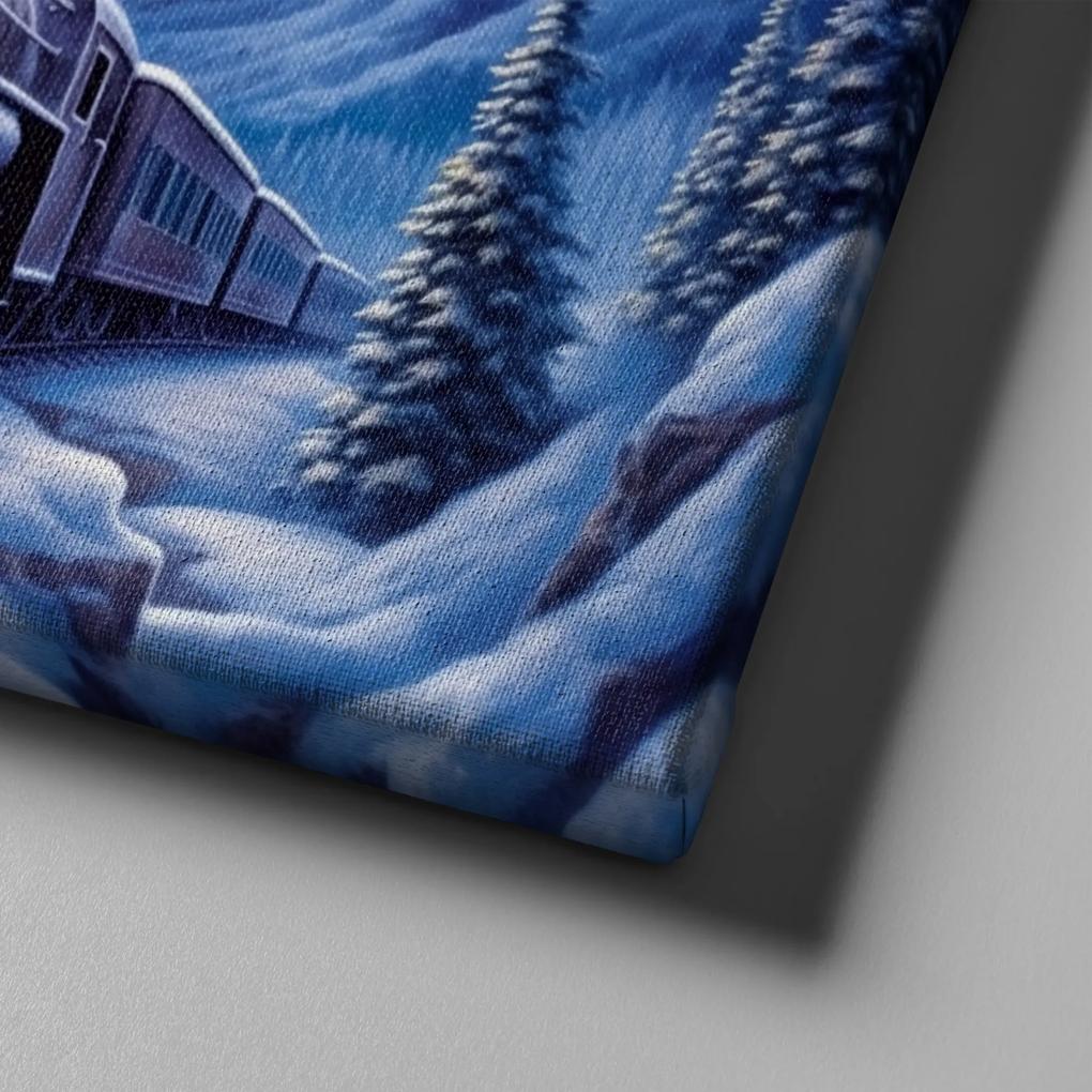Obraz na plátně - Parní vlak projíždí zimní krajinou FeelHappy.cz Velikost obrazu: 120 x 80 cm