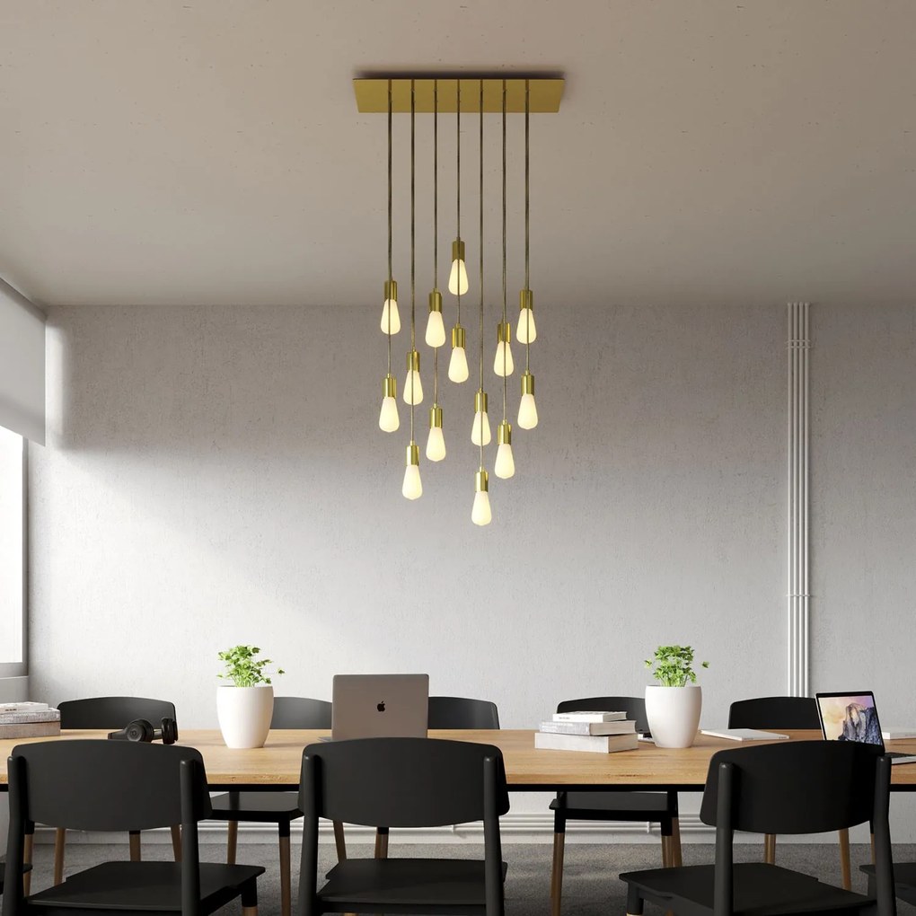 creative cables Závěsná lampa se 14 světly, s obdélníkovým XXL baldachýnem Rose-one, textilním kabelem a kovovými komponenty Barva: Matný černý dibond