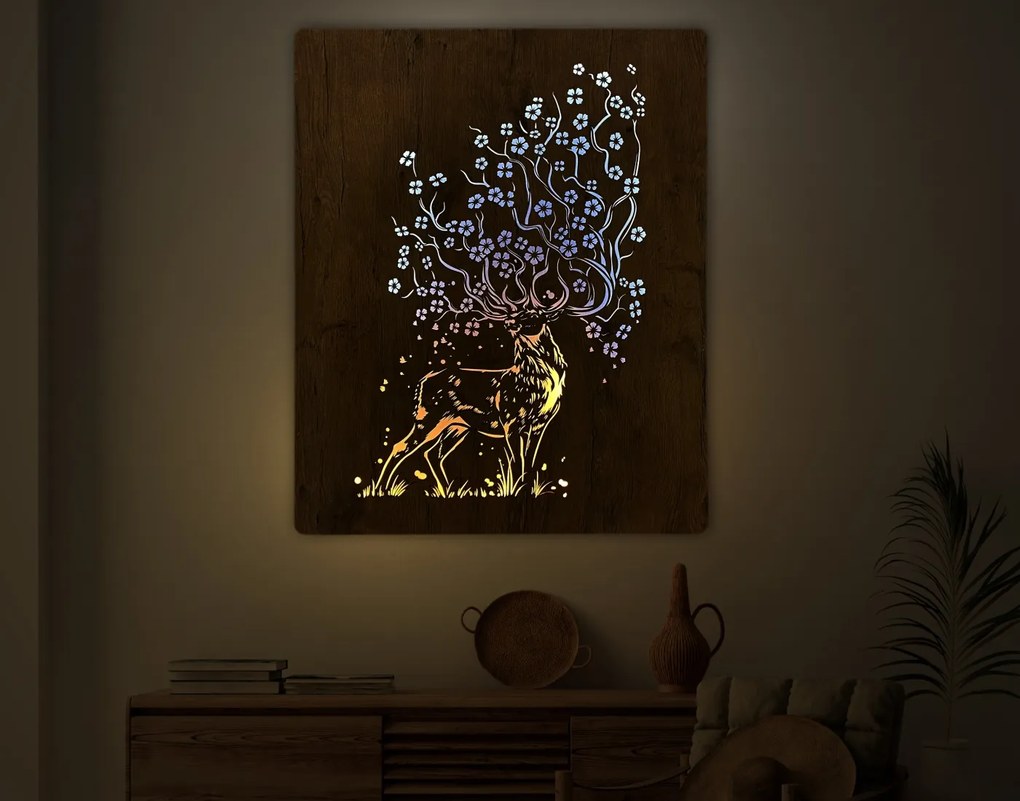 Li-Go "Jelen" světelný obraz 230V 70x100cm provedení povrchu: dub světlý