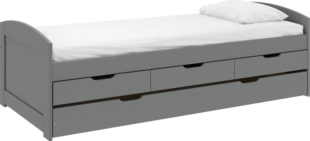 Postel s výsuvnou přistýlkou, šedá, masiv, 90x200, MARINELLA NEW