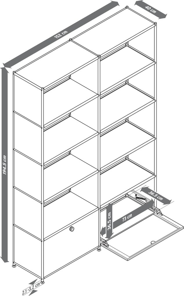 Tchibo - Regál CN3 se 2 výklopnými dvířky - barva: šedá