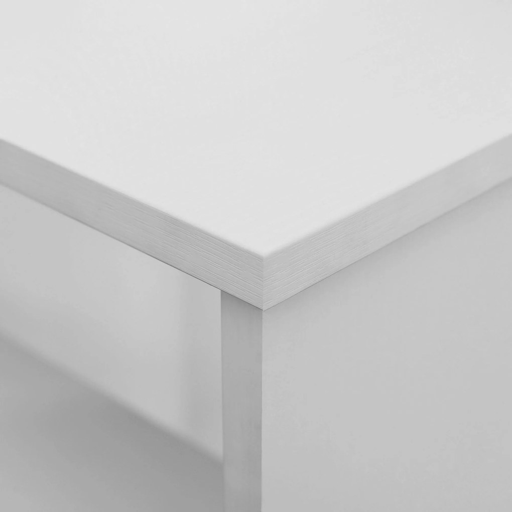 HOMCOM Rotující rohový stůl ve tvaru L se policemi pro kancelář nebo studijní prostor 120x110x74,5 cm Bílá