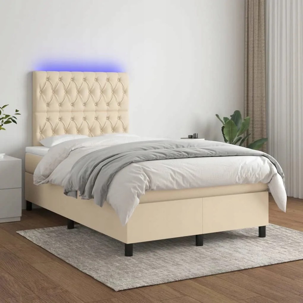Box Spring Postel S Matrací A Led Textil Krémová Prošívaný design 120 x 2