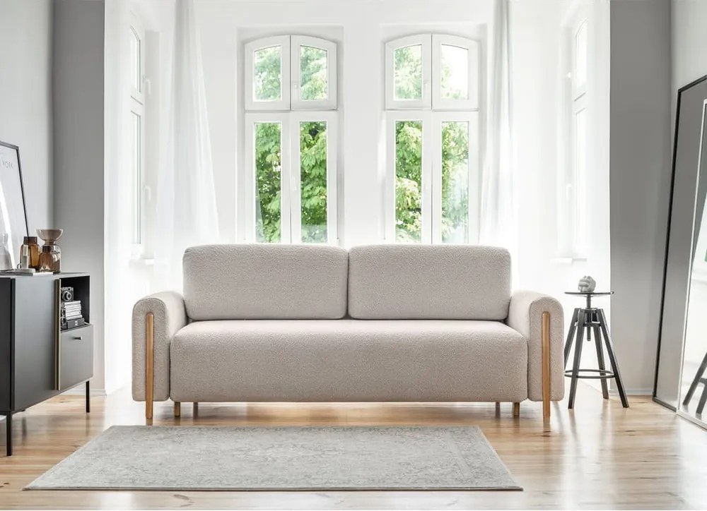 Béžová rozkládací/s úložným prostorem pohovka z textilie bouclé 244 cm Arcadova - II. jakost – ELTAP