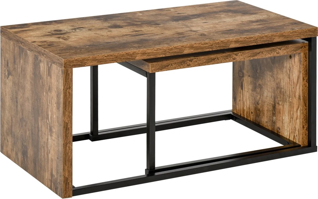 HOMCOM Set 2 Kávových Stolků s Kovovými Nohy v Průmyslovém Stylu pro Obývací Pokoj a Jídelnu 90x48x42 cm a 59x42x36 cm