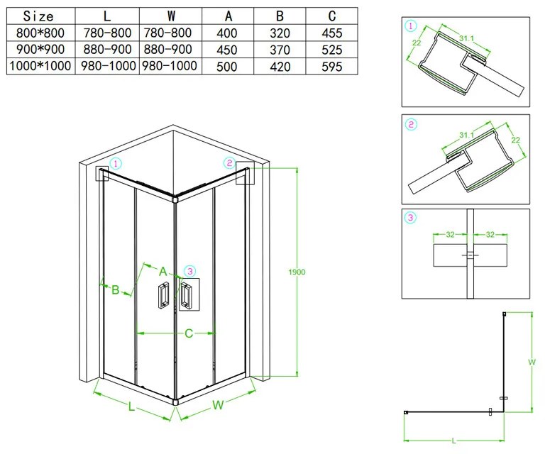 BPS-koupelny Čtvercový sprchový kout HYD-SK30C 100x100 černá/transparent - bez vaničky
