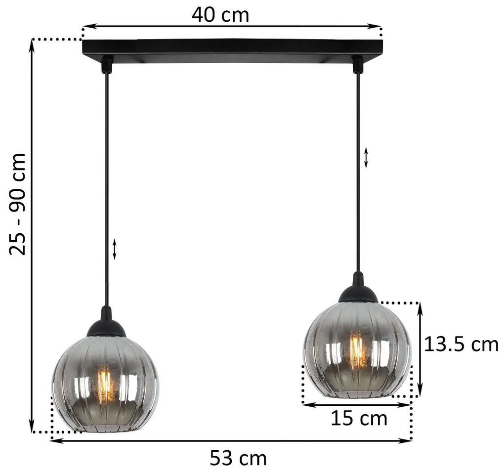 Závěsné svítidlo Costa, 2x grafitové skleněné stínítko, b