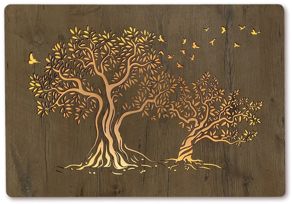 Li-Go "Dvě olivy" světelný obraz 230V 90x60cm provedení povrchu: dub světlý