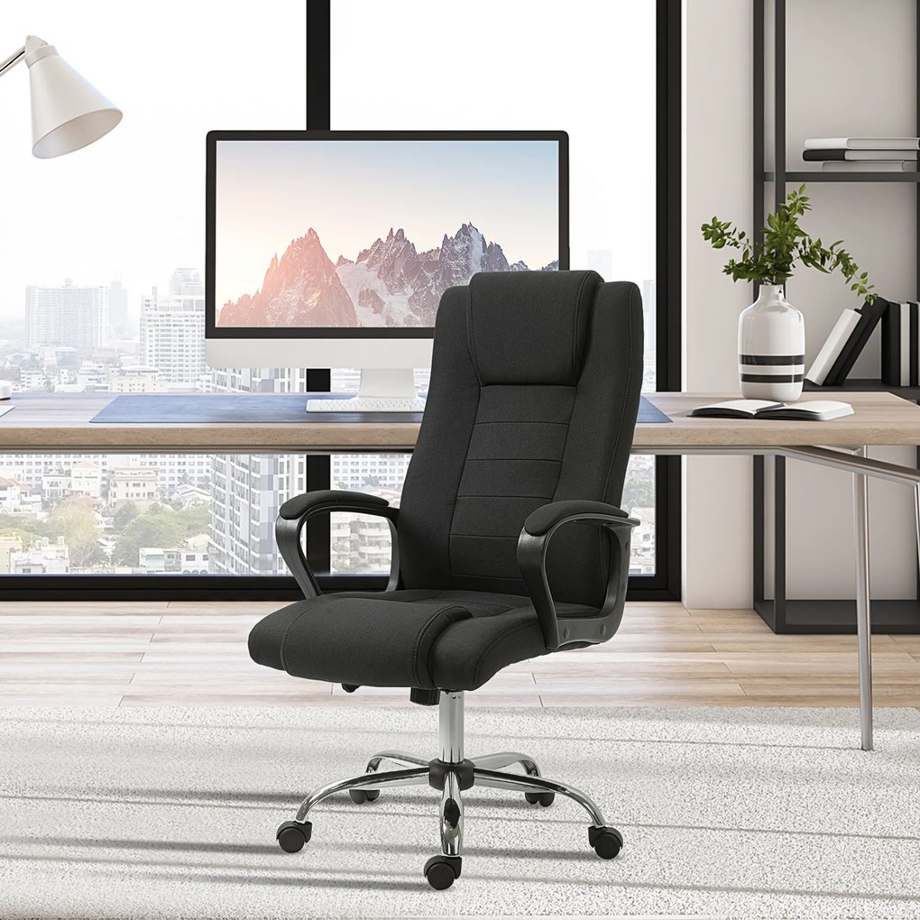 Výškově nastavitelná kancelářská židle Vinsetto, ergonomická kancelářská židle, počítačová židle s houpací funkcí, černá, 62 x 62 x 110-119 cm | Aosom