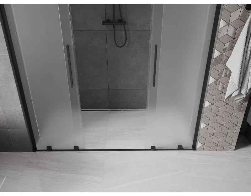 Mexen Velar L Duo, posuvné sprchové dveře do otvoru 200 cm, 8mm sklo námraza, černá matná, 871-200-003-32-70