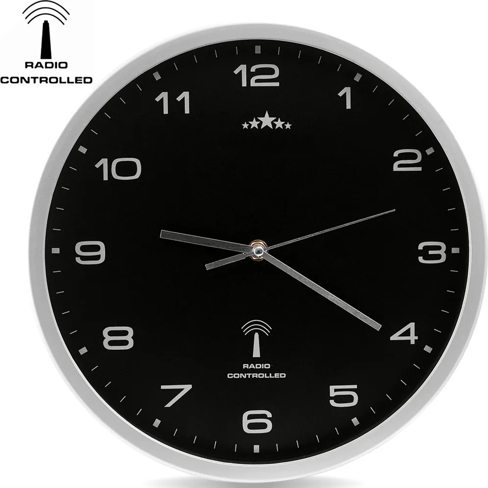 Nástěnné hodiny řízené rádiem černá/stříbrná Ø31cm