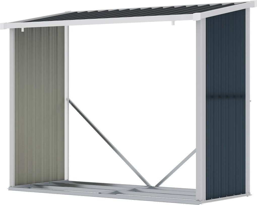 Outsunny Galvanizovaný Ocelový Přípravek na Dřevo se Šikmou Střechou pro Zahradní Terasu Exteriér 185x84x133,5/148,5 cm Šedý