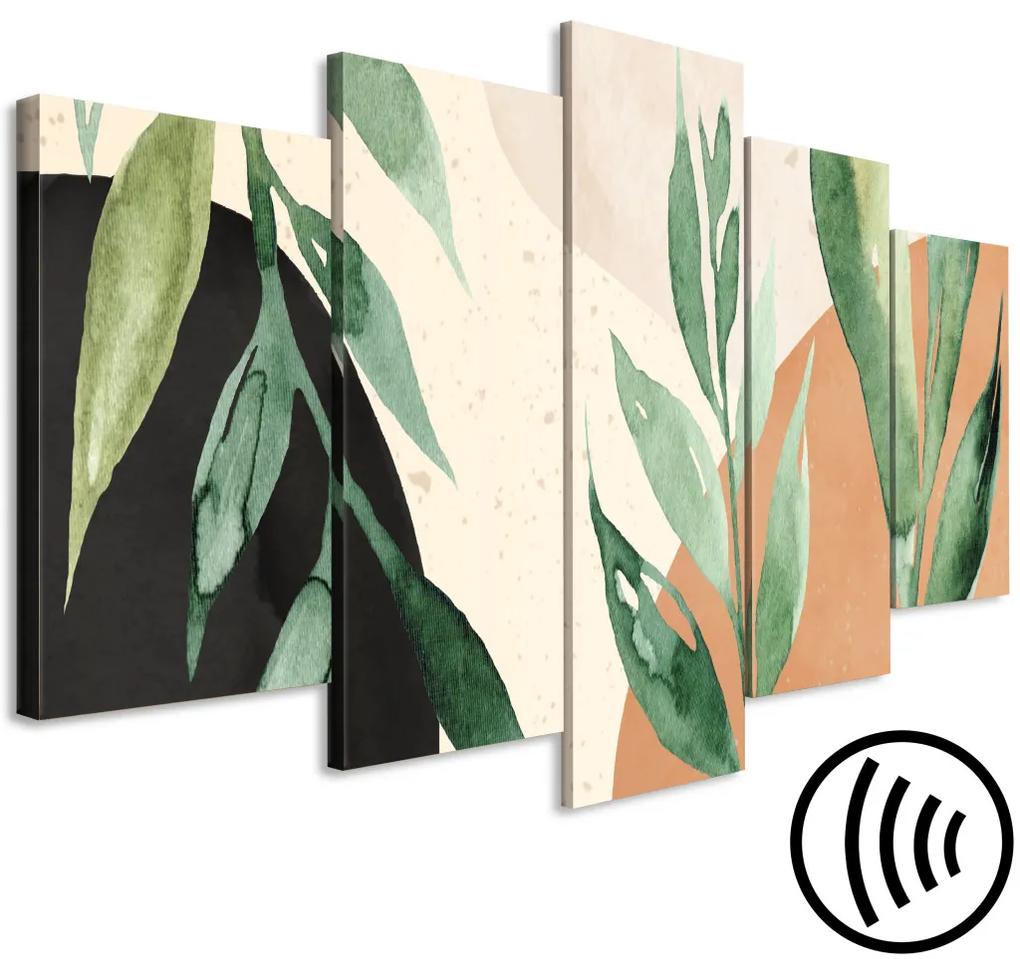 Obraz Velké listy - rostliny na abstraktním pozadí v béžových a hnědých