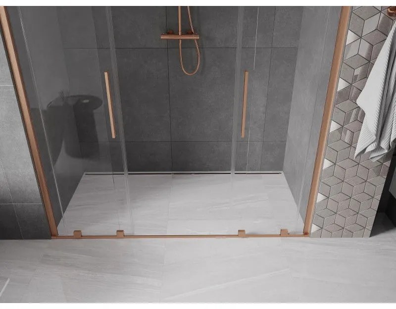 Mexen Velar Duo, posuvné dveře do otvoru 170x200 cm, 8mm čiré sklo, měděná matná, 871-170-000-02-65
