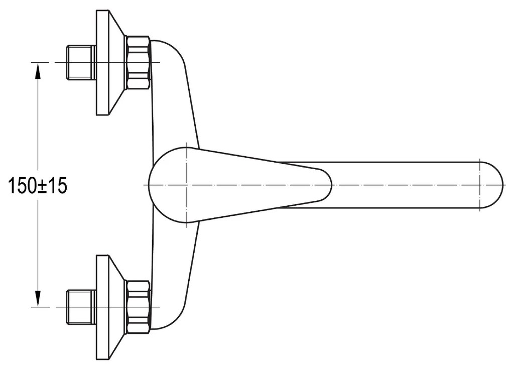 Aqualine, AQUALINE 35 nástěnná baterie, rozteč 150mm, výtokové ramínko 220mm, chrom, 52145