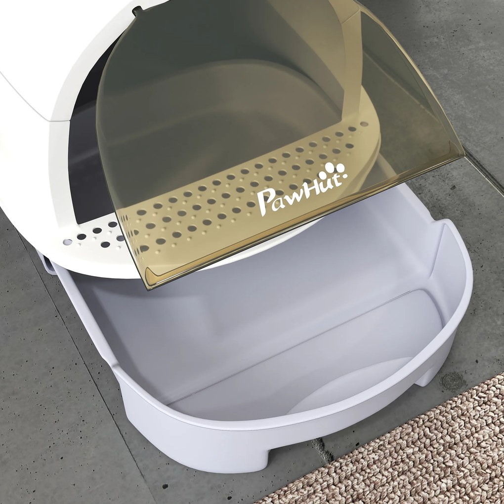 PawHut Kočkolit s víkem Kočkolit s lopatkou Spodní zásuvka Vstupní pedál pro kočky do 5 kg 40,5x52x39 cm Šedý