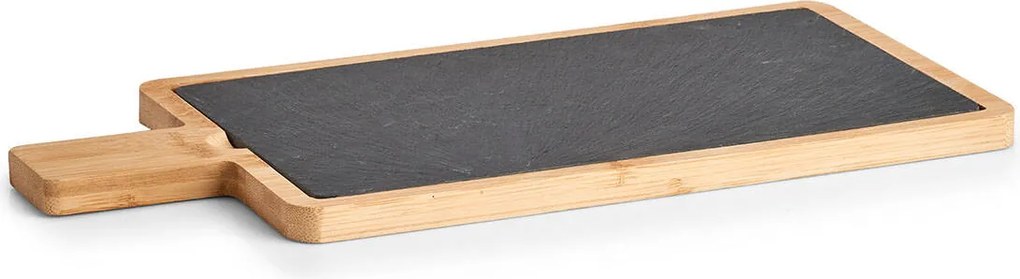 Břidlicová servírovací deska, s bambusovou rukojetí, 40 x 19 cm