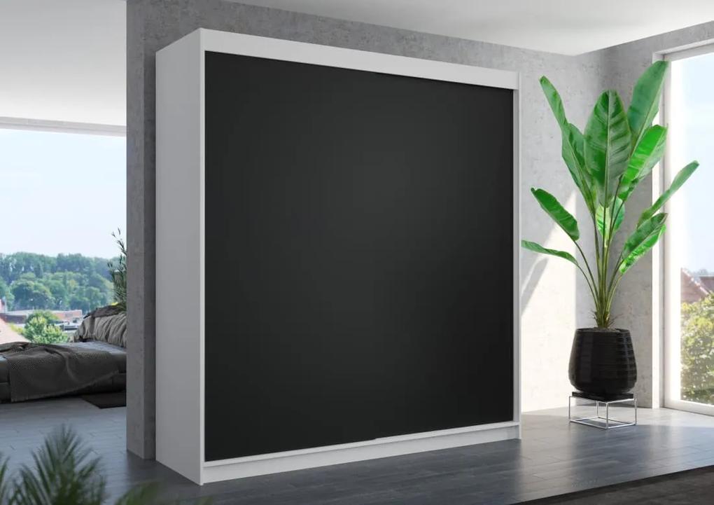 Šatní skříň s posuvnými dveřmi Terecia - 200 cm Barva: Černá/Bílá