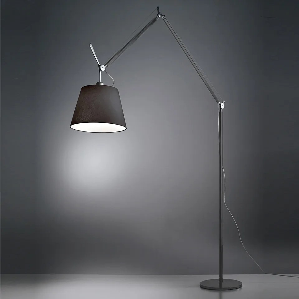 Artemide Tolomeo Mega Terra 42, černá stojací lampa se stmívačem pro 1x150W E27, černé stínítko, max 334cm